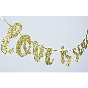 Love is Sweet Banner Gold Glitter for Bridal Shower Engagement Wedding Bachelorette Party Decor Sweets Table Sign Photo Booth Props