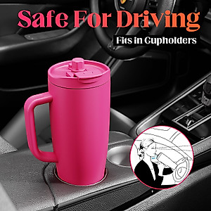 FOHGEE 40oz Tumbler with Handle and Straw Lid【Magnetic lid + Removable built-in straw】100% Leak-proof Travel Coffee Mug, Stainless Steel Insulated Cup, Keeps Cold for 24Hrs (ChillWave Rosy Bloom)