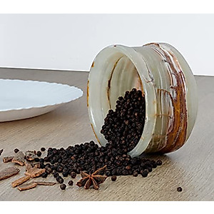 Radicaln Salt & Pepper Bowl – 5” Handmade Marble Green Onyx Dual Salt Cellar With Lid – 2” Each Brown Sugar Butter Keeper Spice Herbs Container Kitchen Accessories