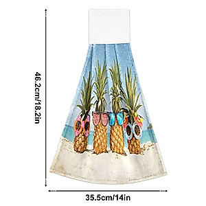 SLHKPNS Pineapples with Sunglasses Kitchen Hanging Hand Towels, Funny Beach Absorbent Tie Towel with Loop 2 PCS Kitchen Linen Sets for Bathroom Restroom Home Decor