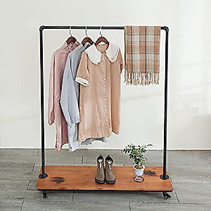 WGX Design For You Industrial Pipe Clothing Rack Wood Garment Rack Pipeline Vintage Rolling Rack with wheels(A)