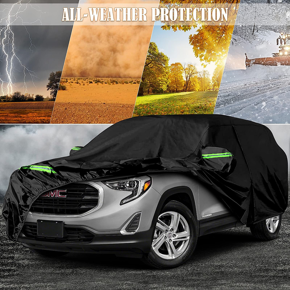 Waterproof Car Covers Replace for 2010-2024 GMC Terrain, 210T& Cotton Liner All Weather Custom-fit Car Cover with Zipper Door & Windproof Bands for Snow Rain Dust Hail Protection