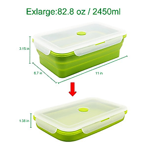 FUSMYE Set of 2 Extra Large Collapsible Silicone Food Storage Containers With Lids,82.8oz + 60.2oz Meal Box For Kitchen,Big Bento Lunch Boxes, Microwave,Dishwasher and Freezer Safe For Camping