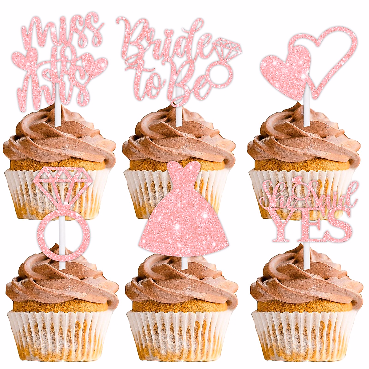 18pcs Pink Glitter Ring Dessert Cupcake Topper She Said Yes Bachelorette Bridal Shower Party Theme Decor Supplies Happy Birthday Night Out Movie Wedding Anniversary Party Decoration