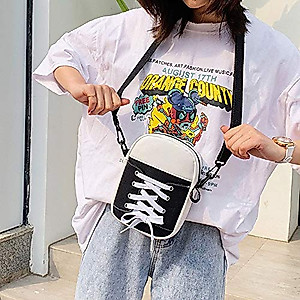 Rebecca Crossbody Bags for Women Girls Lace Up Canvas Shoulder Bag School Travel Students Bag (Black)