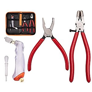 3PCS Heavy Duty Glass Running Pliers and Breaker Grozer Pliers Oil Feed Glass Cutter Set with Rubber Tips,Stained Glass Cutting Tool Kit for Key Fob Hardware Install and Stained Glass Work