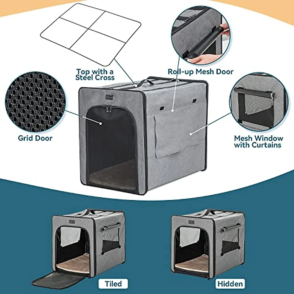 Petsfit Sturdy Wire Frame Soft Dog Crate, Collapsible for Travel (L: 31" x 21" x 26", Light Grey A)