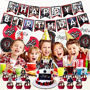 OULUN STRAY-KIDS Party Supplies, STRAY-KIDS Party Decorations Include Happy Birthday Banners, Cake Toppers, Cupcake Toppers, Balloons