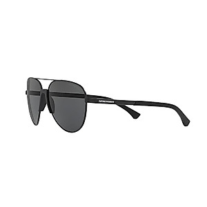 Emporio Armani Men's EA2059 Aviator Sunglasses, Matte Black/Grey, 61 mm