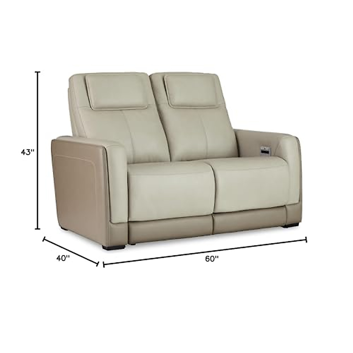 Signature Design by Ashley Battleville Contemporary Leather Power Reclining Loveseat with Adjustable Headrest, Light Gray