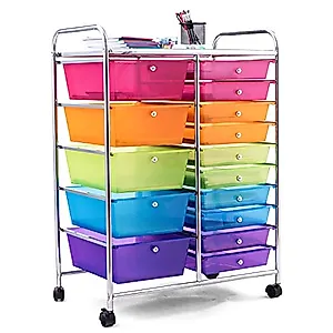 KOTEK 15-Drawer Rolling Storage Cart, Multipurpose Mobile Utility Cart with 4 Wheels, Home Office School Tools Scrapbook Paper Organizer (Multicolor)