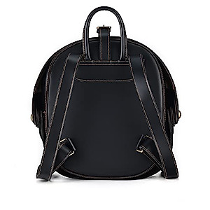 JUGTL Backpack Men's Backpack Crazy Horse Leather Retro Beetle Style Schoolbag Leather Men's Bag Travel Backpack (Oil-waxed Black Tuba)