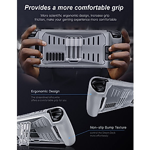 Benazcap Case for Steam Deck 2021/2022 (7 inch)/2023(7.4 inch) Release, Full Body TPU+PC Protective Case Cover with Kickstand, Shockproof Non-Slip Anti-Collision Accessories Skin for Steam Deck -Clear