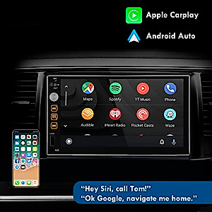 Double Din Car Stereo with Wireless Apple CarPlay & Android Auto - 7" Touchscreen Car Radio with Bluetooth | Backup Camera | Mirror Link | FM Radio Receiver (Wireless carplay)