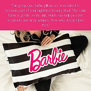 Franco Collectibles Barbie Movie Black & White Striped Beauty Silky Satin Standard Pillowcase Cover 20x30 for Hair and Skin, (Official Licensed Product)