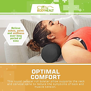 Bodyhealt Neck Roll Pillow - Original Cervical Roll. Round Pillow for Head, Neck, Spine & Back Pain Relief. Circle Pillow, Neck Support Pillow for Sleeping. Cylinder Pillows Firm Lumbar Bolster Pillow