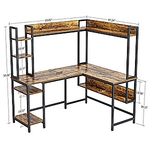 CubiCubi L-Shaped Desk with Hutch, 60" Corner Computer Desk, Large Home Office Desk with Bookshelf and Storage Shelves, Space-Saving, Rustic Brown