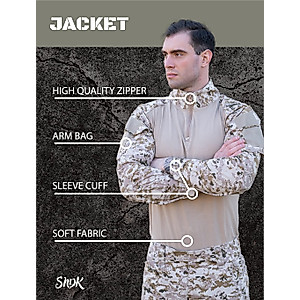 Military Uniform for Men - Camo Long Sleeve Shirt Men & G3 Combat Pants with Knee Pads - Combat Camouflage Tactical Suit - Fishing, Hunting, Shooting, Paintball, Airsoft Clothes 1/4 Zip (X-Large)