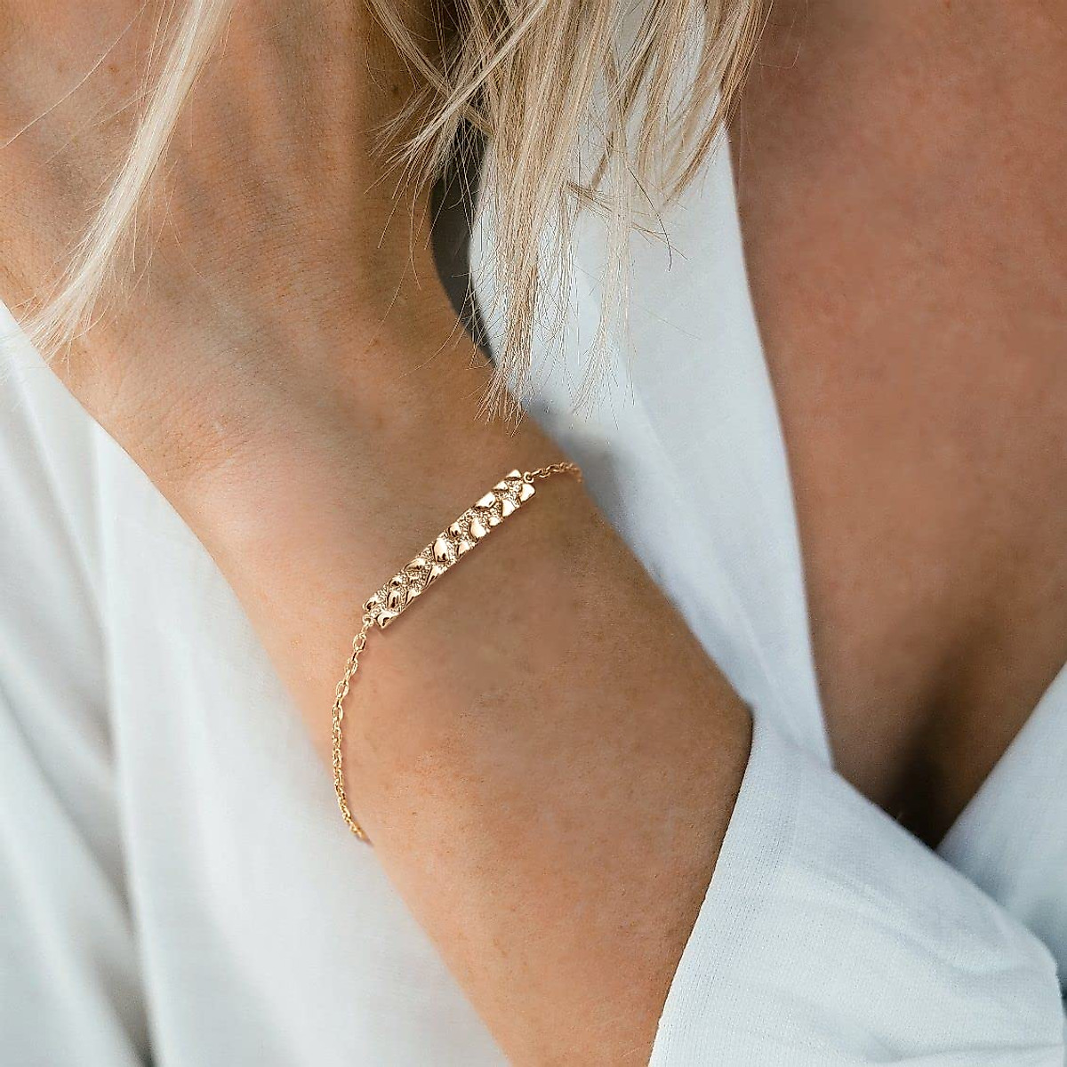 GDCOIN Gold Chain Bracelet for Women, 14K Gold Plated Handmade Adjustable Dainty Gold Bracelet Bar Bracelets Jewelry for Women Gift