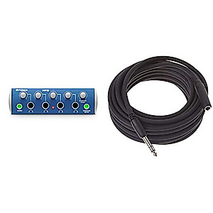 PreSonus HP4 4-Channel Compact Headphone Amplifier & Pig Hog PHX14-25 1/4" TRSF to 1/4" TRSM Headphone Extension Cable, 25 Feet