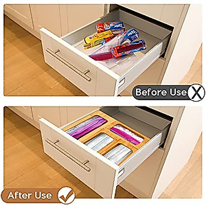 Bamboo Storage Bag Bamboo Kitchen Organizer Pack of 4 Organizers for Drawer Suitable for Gallon Quart Sandwich Snack Slider Bags Compatible with Ziploc Solimo Glad Hefty