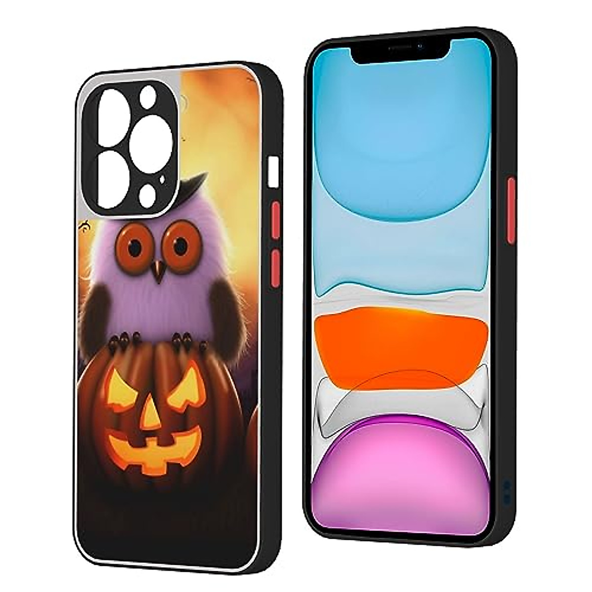 EMPYRI Cute Halloween Ghost Pumpkin Owl Printed Frosted Phone Case for iPhone 13 Pro Max-6.7 Inch, Shockproof Phone Cover with Wireless Fast Charging, Acrylic Back, Not Yellowing