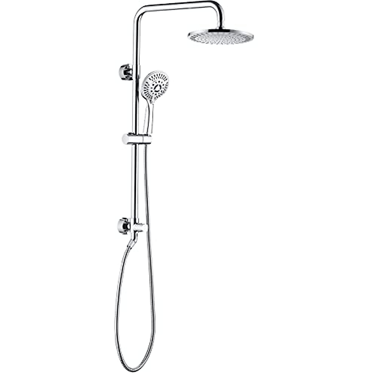 BRIGHT SHOWERS Rain Shower heads system including rain fall shower head and handheld shower head with height adjustable holder, solid brass rail 60 inch long stainless steel shower hose, Chrome
