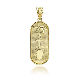 Sideways Crosses Dazzling 14K Yellow Gold Eye of Horus and Scarab Egyptian Protection Ankh Cross Pendant
