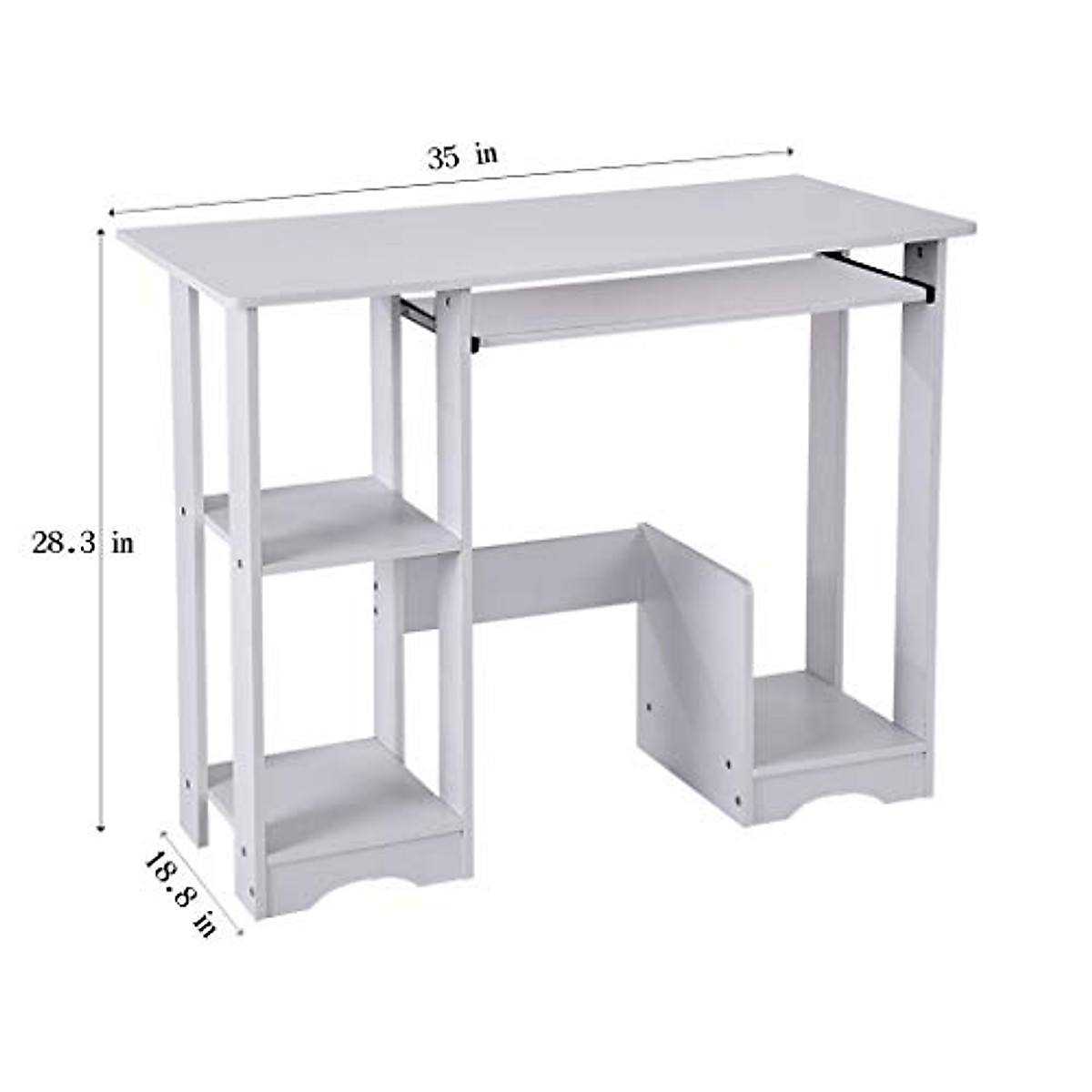 Desktop Computer Desk with Storage Shelves, Student Study Writing Table Computer Gaming Table Bedroom Laptop Table, Home Office Study Reading Writing Desk PC Laptop Table (White)