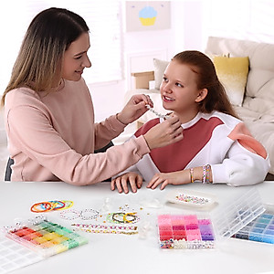 Funtopia 3mm 21600pcs Seed Beads for Jewelry Making, 60 Colors Small Glass Beads for Bracelets, Friendship Bracelet Kit with Alphabet Letter Beads, Evil Eye Beads for DIY, Art and Craft