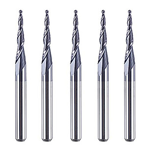 SpeTool 5Pc/Pack Tapered Cone 1/8 End Mills 0.5MM Cutting Radius(1.0mm Diameter) 3D Wood Engrave CNC Router Bits Tools