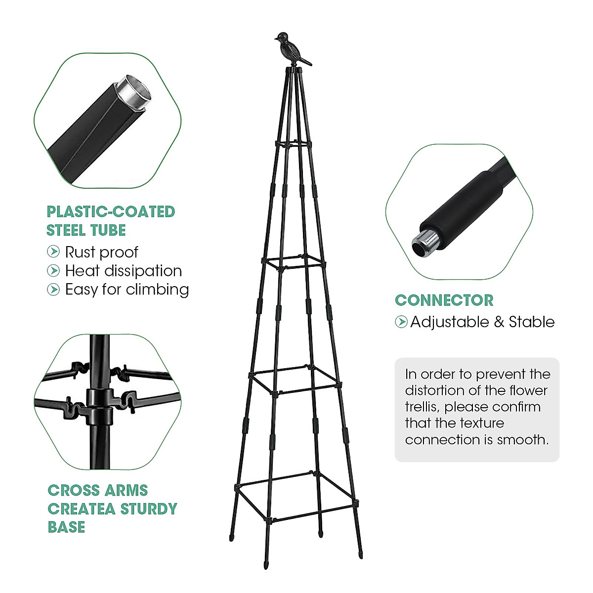 MQHUAYU 2 Pack Garden Obelisk Trellis for Climbing Plants Outdoors, 65 Inch Rustproof Plant Stand Climbing Support with Adjustable Heights for Indoor Potted Plants, Vines, Flowers Stands, Vegetables