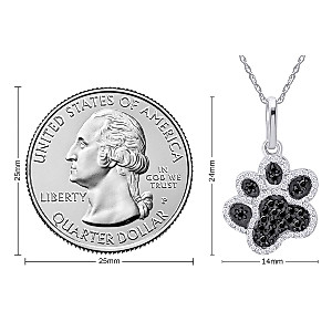 1/5 Carat Round Cut Black & White Natural Diamond Dog Paw Pendant Necklace Along With 18" Chain in 14K White Gold Over Sterling Silver (I2-I3 Clarity, 0.20 Cttw)
