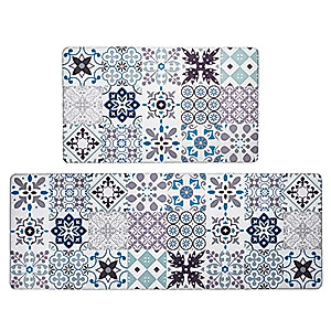 Menoeceus Kitchen Rug Anti Fatigue Mat 2 Piece Kitchen Rugs and Mats Non Skid Washable Kitchen Mat Floor Runner Set PU Foam Rugs Floor Carpet for Sink Laundry Bathroom Waterproof Standing Mat