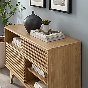Modway Render Mid-Century Modern Two-Tier Display Stand in Oak