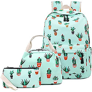 LIMHOO School Bags for Teen Girls, Teenagers School Backpack, Bookbag with Lunch Box Pencil Case (Cactus)
