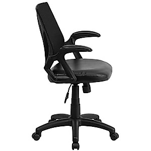 Flash Furniture Sam Mid-Back Designer Black Mesh Swivel Task Office Chair with LeatherSoft Seat and Open Arms