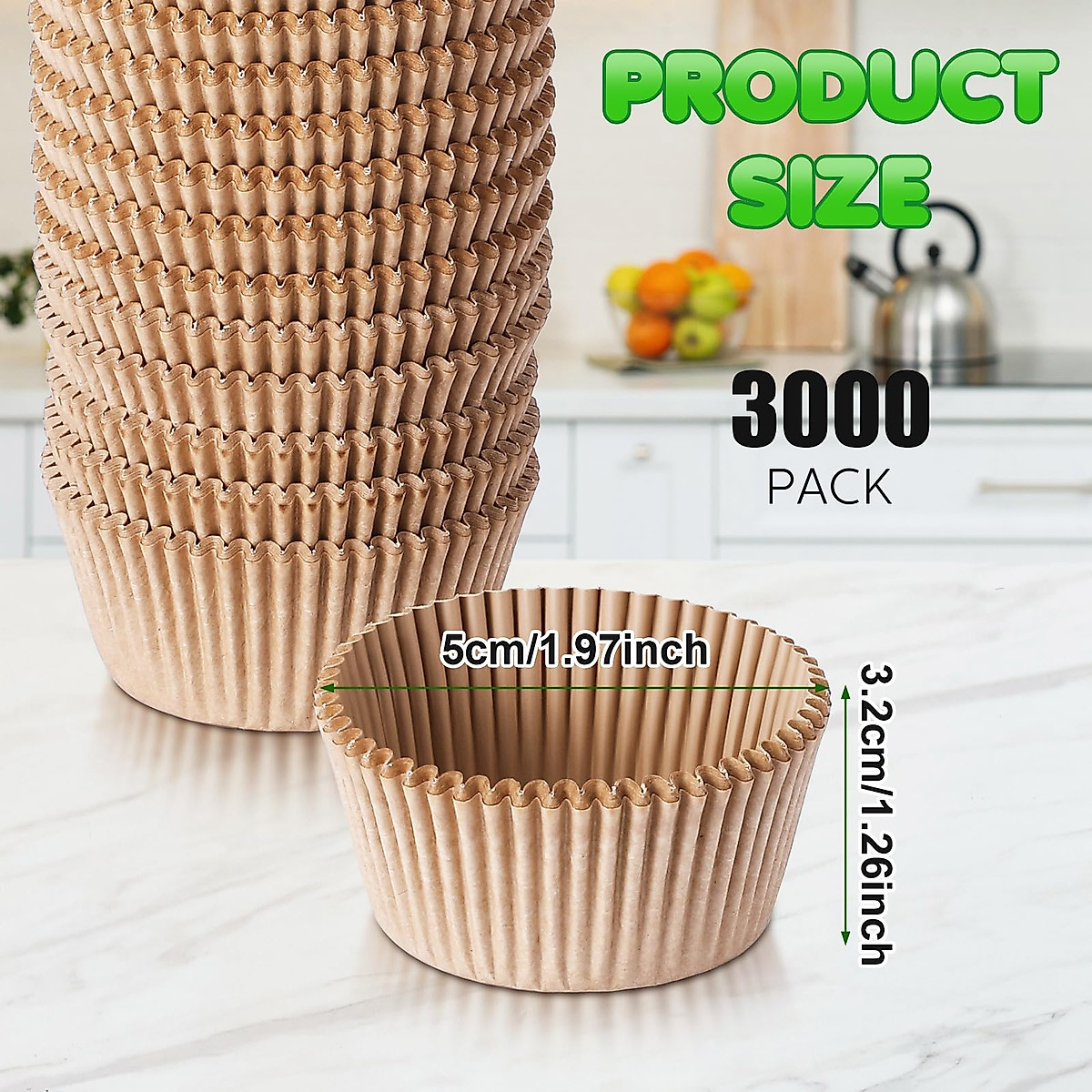 3000 Pieces Cupcake Liner Bulk Grease Proof Baking Cups Standard Natural Paper Muffin Liners Muffin Paper Cups Small Cupcake Wrappers Baking Cups for Candy Cooking Baby Showers Weddings Birthdays