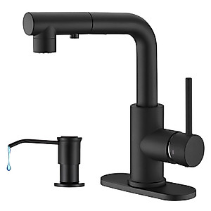 CREA Sink Faucet, Black Kitchen Faucets with Pull Down Sprayer with Kitchen Sink Soap Disoenser