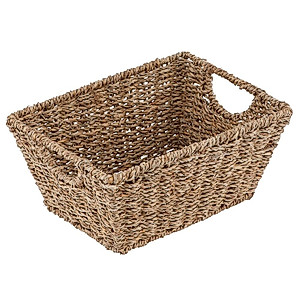 mDesign Natural Woven Seagrass Nesting Closet Storage Organizer Basket Bin for Kitchen Cabinets, Pantry, Bathroom, Laundry Room, Closets, Garage - 4 Pack - Natural/Tan