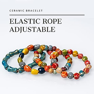 Sun&Beam Bracelet Set Ceramic String Beads Handmade Gift Colorful Men Women Stone Adornment Art Ethnic Accessories Student Cute 4Pcs (#01)