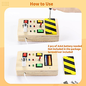 ToyoFun Busy Board with Light Switch & Push Buttons, Wooden Led Busy Boards with 6 Modes Light Switch and Upgraded USB Pluggable Wires for 1-3 Years Toddlers Sensory Toy