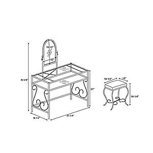 Linon Dark Metal Set Table with Upholstered Stool Clarisse Vanity, 52.4" x 31.8" x 18.3"