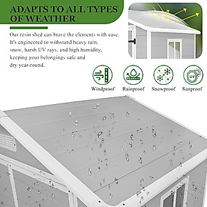 Outdoor Resin Storage Shed with Reinforced Floor, All Weather-Resistant, Plastic Shed for Storing Gardening Tools, Bicycles,Patio Furniture or Lawn Mower, Secure Door Lock (Gray)