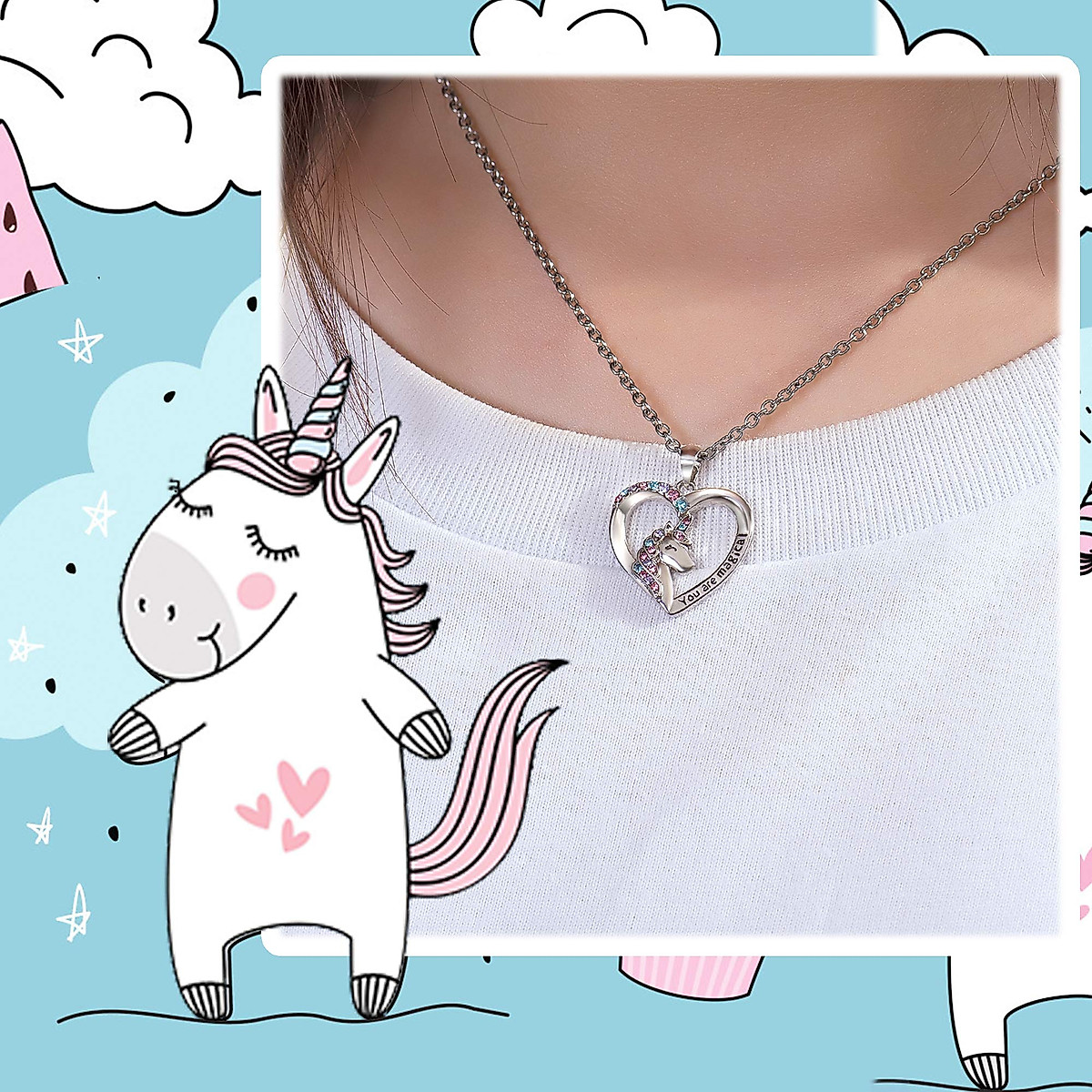 Shonyin Silver Unicorn Necklace for Women Girls CZ Unicorn Heart Necklace You Are Magical Christmas Birthday Valentines Stocking Stuffer Gifts for Girls Daughter Granddaughter Niece