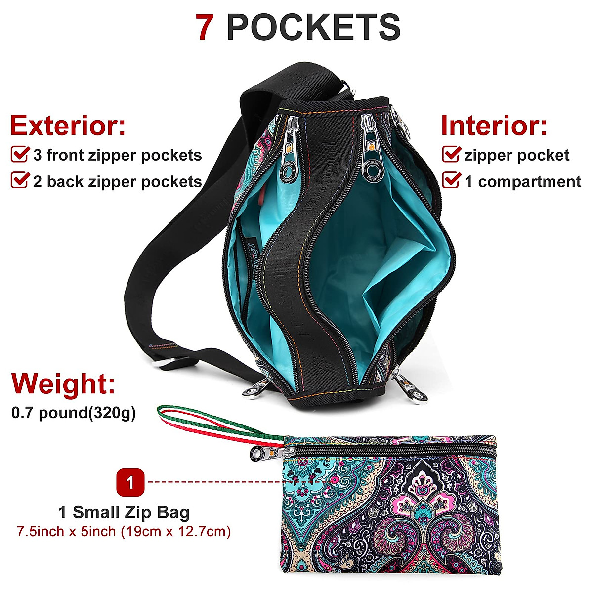 Oudduo Women Lady Shoulder Bag Mandala Black Nylon Crossbody Bag Casual Crossbody Bag Multiple Compartments