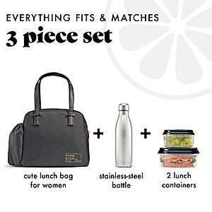 Fit & Fresh Lunch Bag For Women, Insulated Womens Lunch Bag For Work, Leakproof & Stain-Resistant Large Lunch Box For Women With Bottle Pocket, Bottle & Containers, Zipper Closure Laketown Bag Black