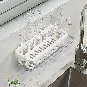 LIFKOME Kitchen Sink Caddy Plastic Retractable Sponge Holder Wall Mount Dish Cloth Hanger Hanging Sink Organizer Rack Basket Soap Rack Brush Holder