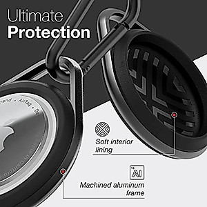 Raptic Link Case Compatible with Apple AirTags, Keychain Air Tag Case Holder, Protective Machined Aluminum Case with Silicone Lining, Detachable Carabiner, Black/Silver