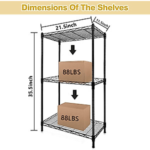 3-Tier Wire Shelving Unit and Storage, Shelves for Storage Height Adjustable Metal Wire Rack Shelving for Garage Kitchen Pantry Closet Laundry Bathroom Load 265LBS (21.5 x 11.5 x 35.5 inch)